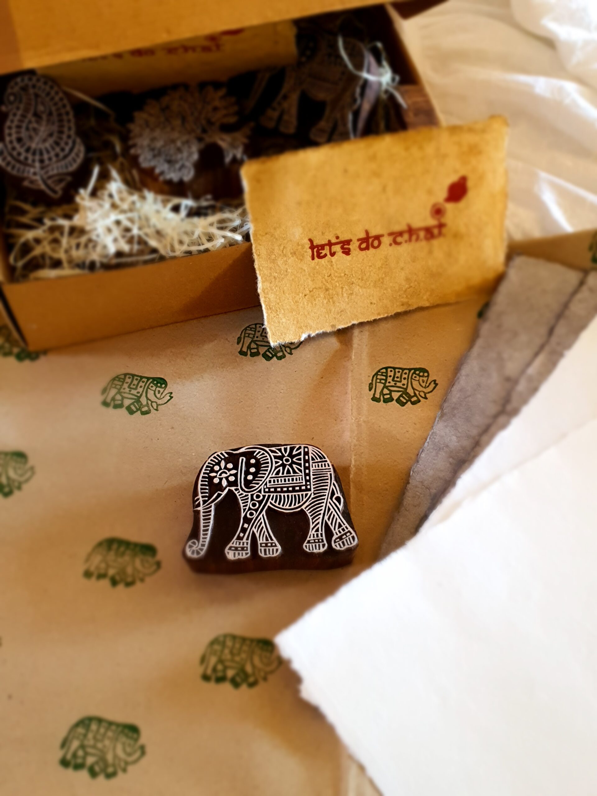 elephant wood printing block - let's do chai
