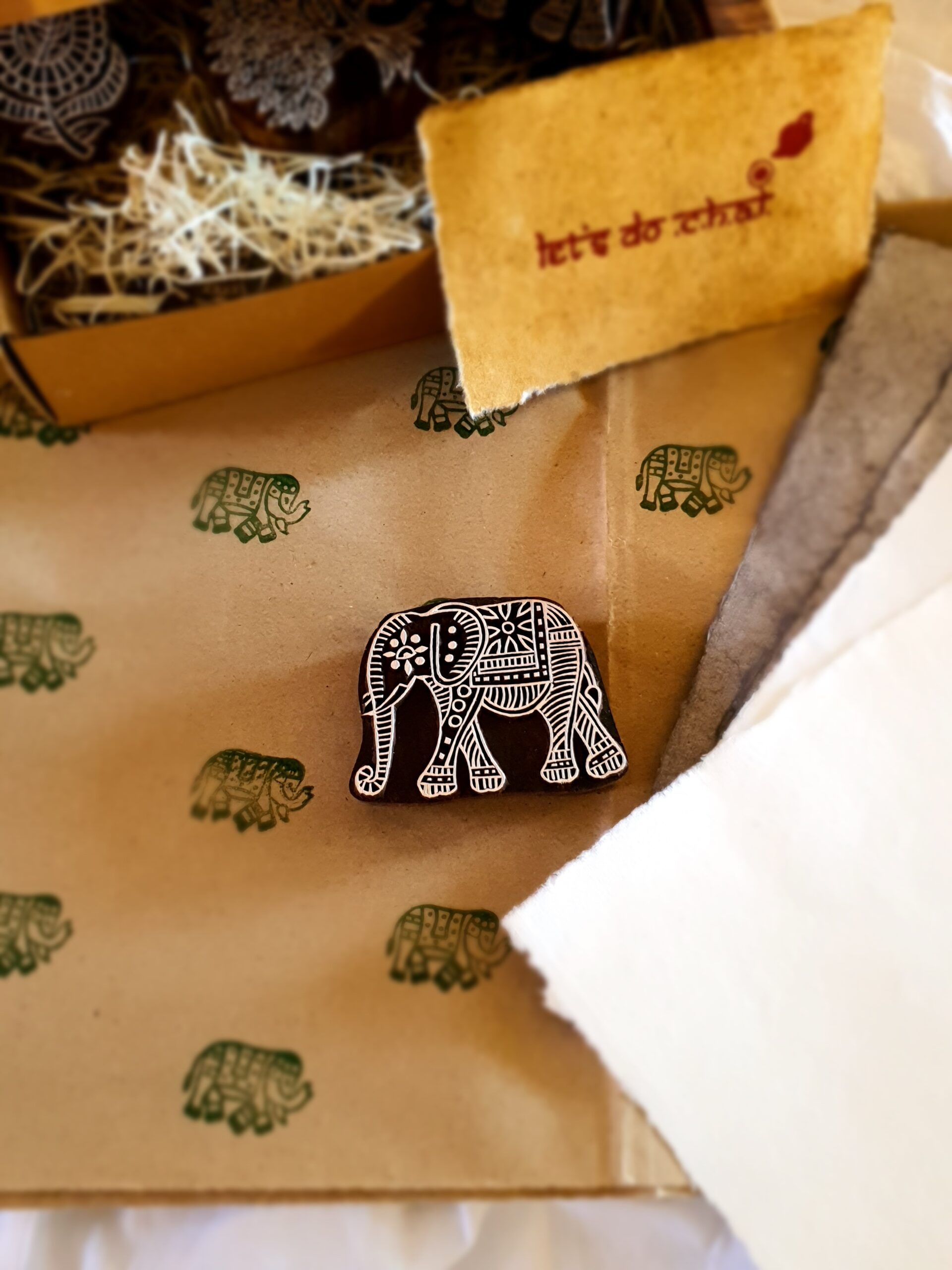 elephant wood printing block - let's do chai